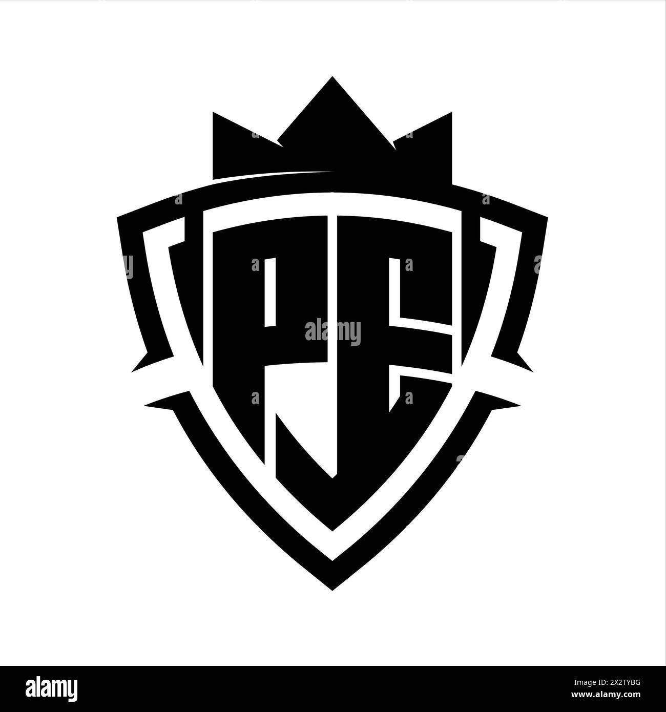 PE Letter bold monogram with triangle curve shield shape with crown ...