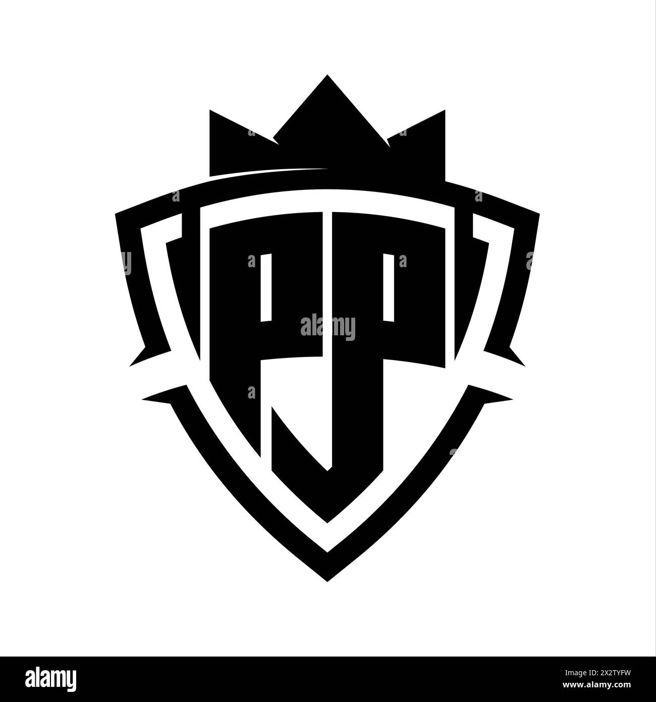 PP Letter bold monogram with triangle curve shield shape with crown ...