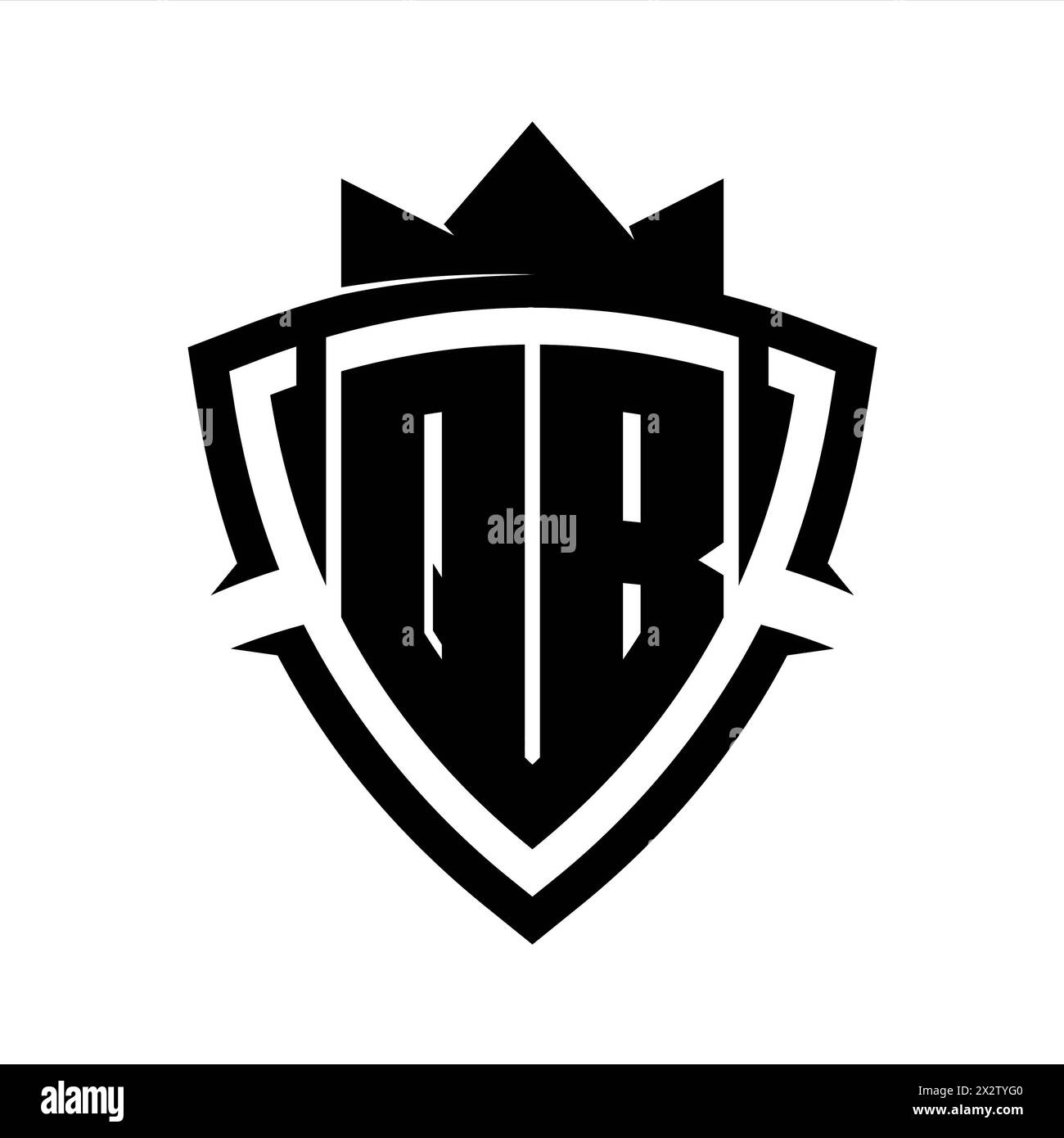 QB Letter bold monogram with triangle curve shield shape with crown ...