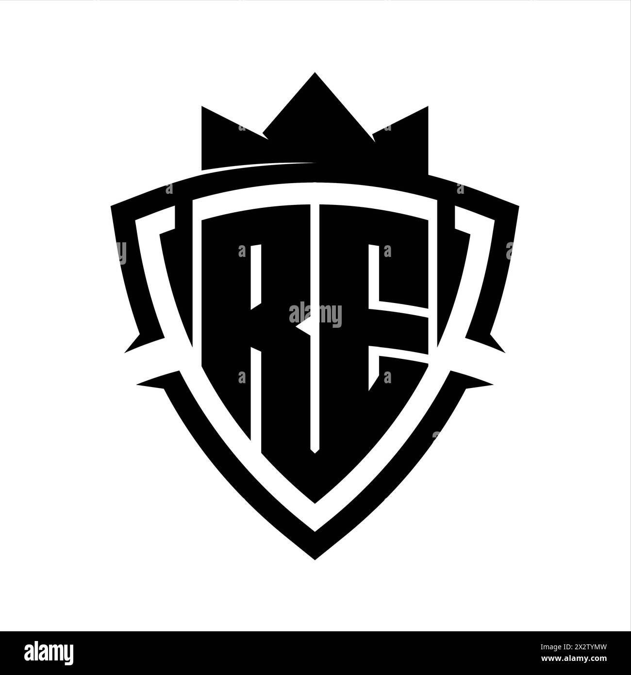 RE Letter bold monogram with triangle curve shield shape with crown ...