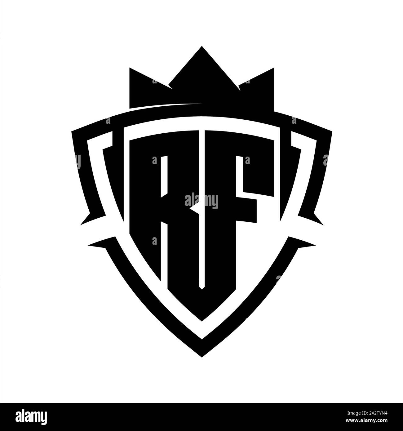 RF Letter bold monogram with triangle curve shield shape with crown ...