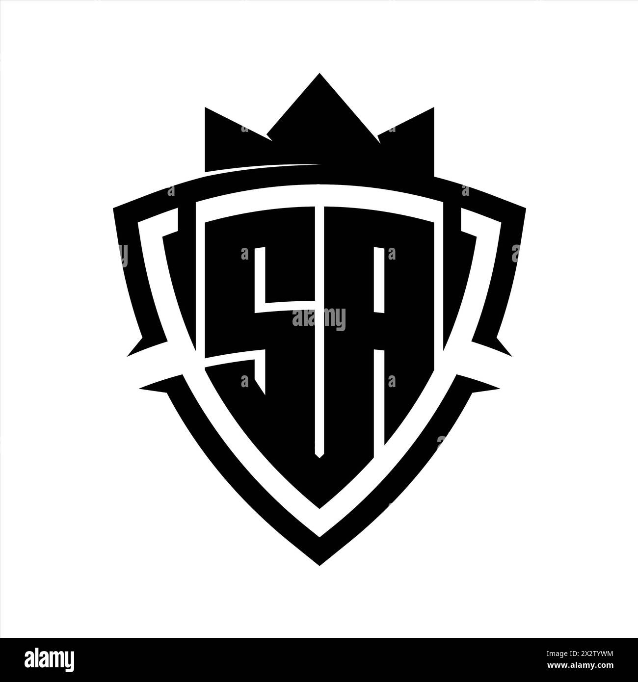 SA Letter bold monogram with triangle curve shield shape with crown ...