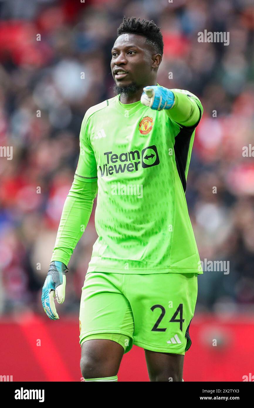 London, UK. 21st Apr, 2024. Manchester United goalkeeper Andre Onana ...