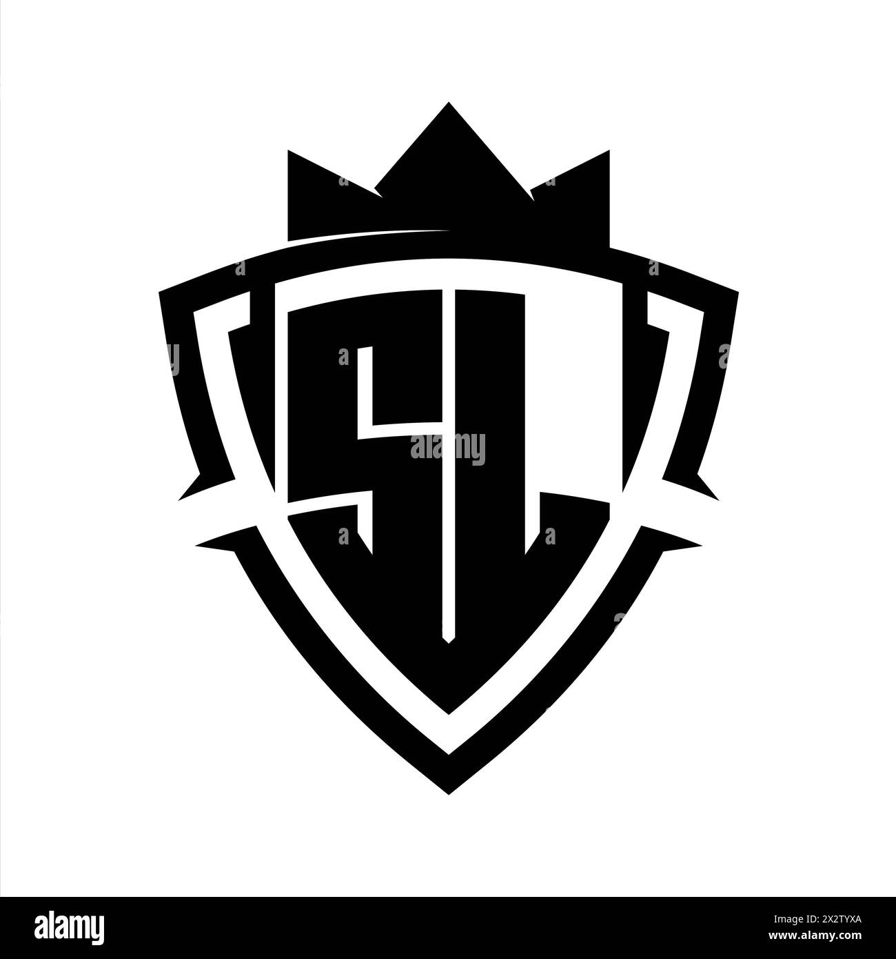 SL Letter bold monogram with triangle curve shield shape with crown ...