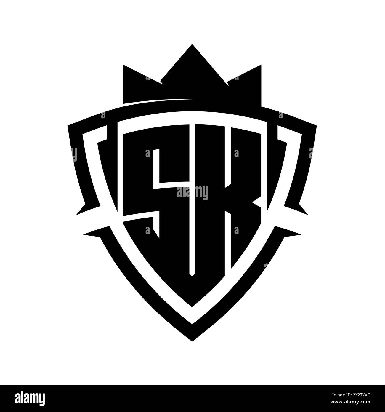 SK Letter bold monogram with triangle curve shield shape with crown ...