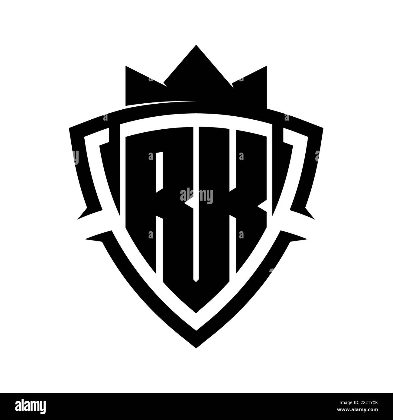 RK Letter bold monogram with triangle curve shield shape with crown ...