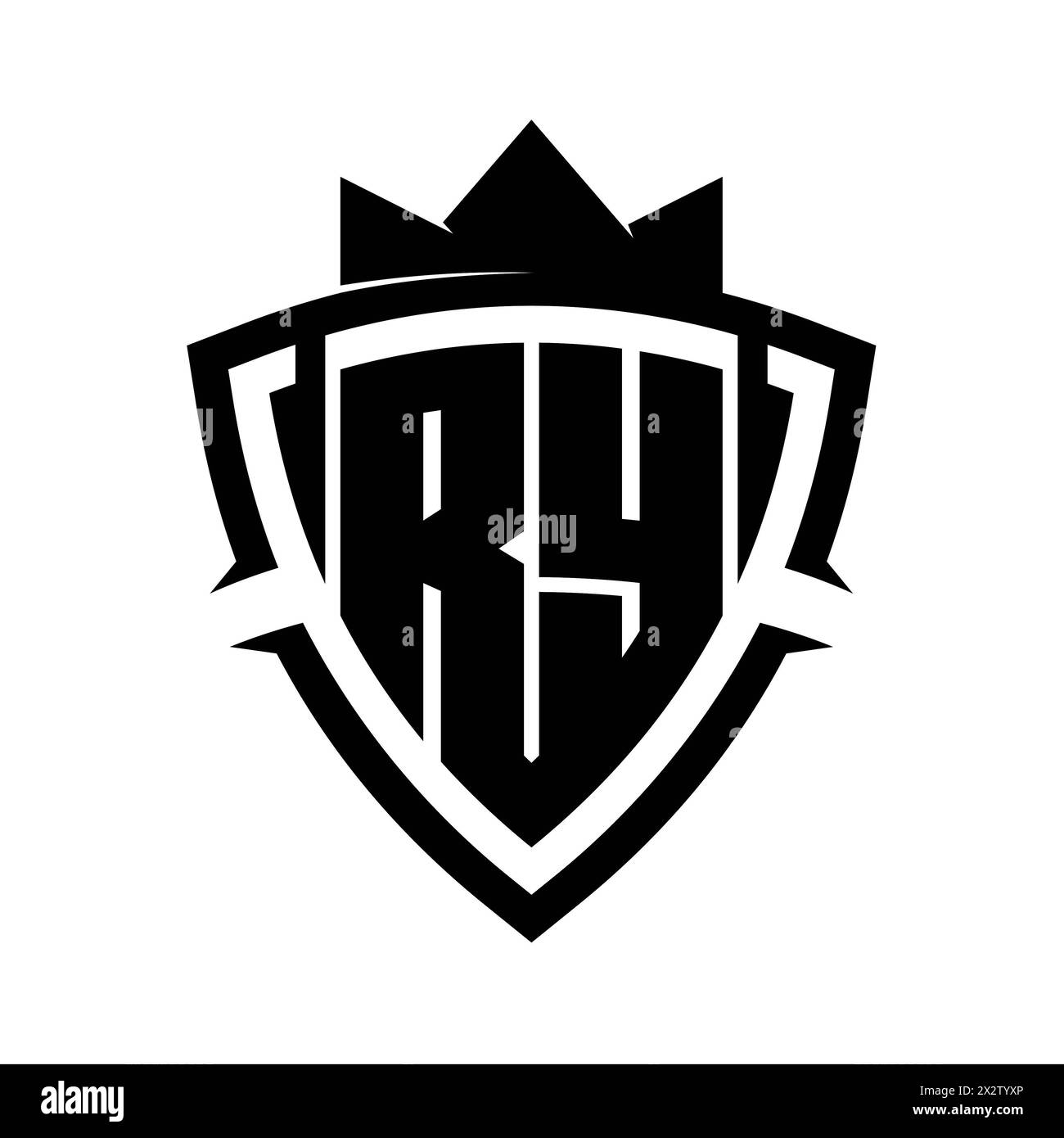 RY Letter bold monogram with triangle curve shield shape with crown ...