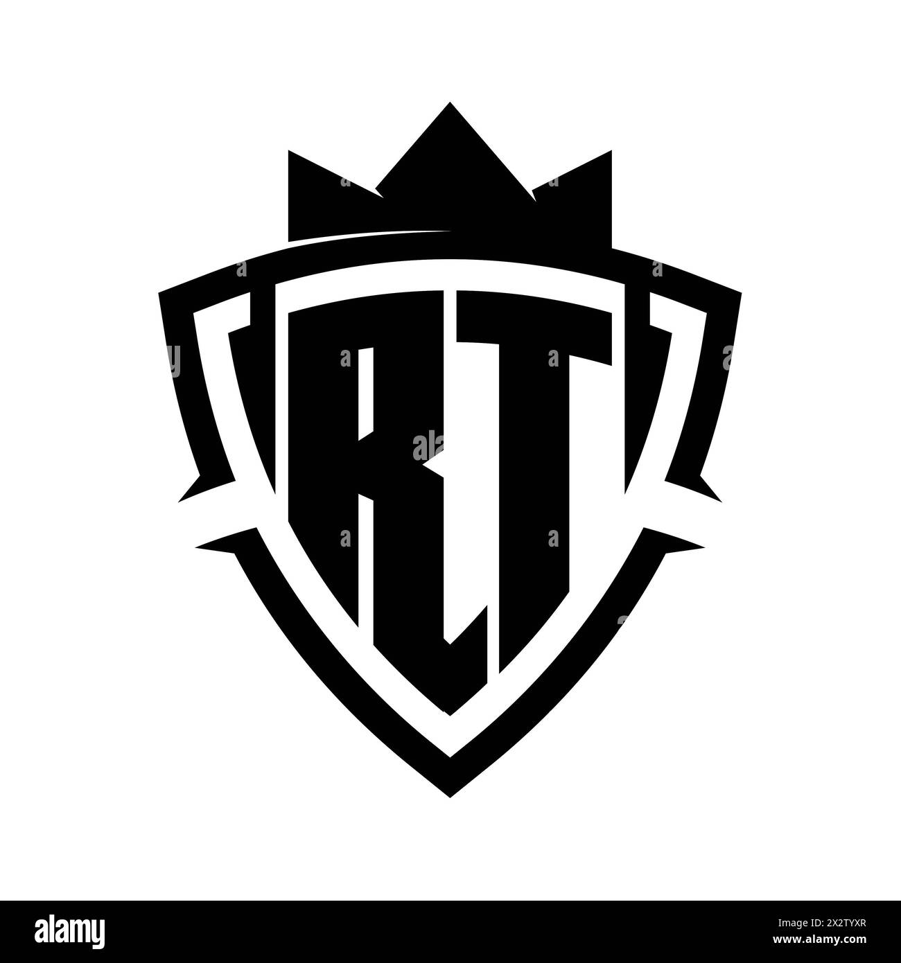 RT Letter bold monogram with triangle curve shield shape with crown ...