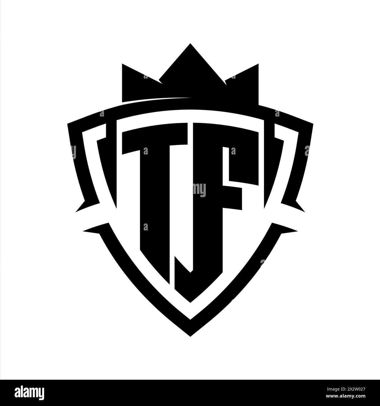 TF Letter bold monogram with triangle curve shield shape with crown ...