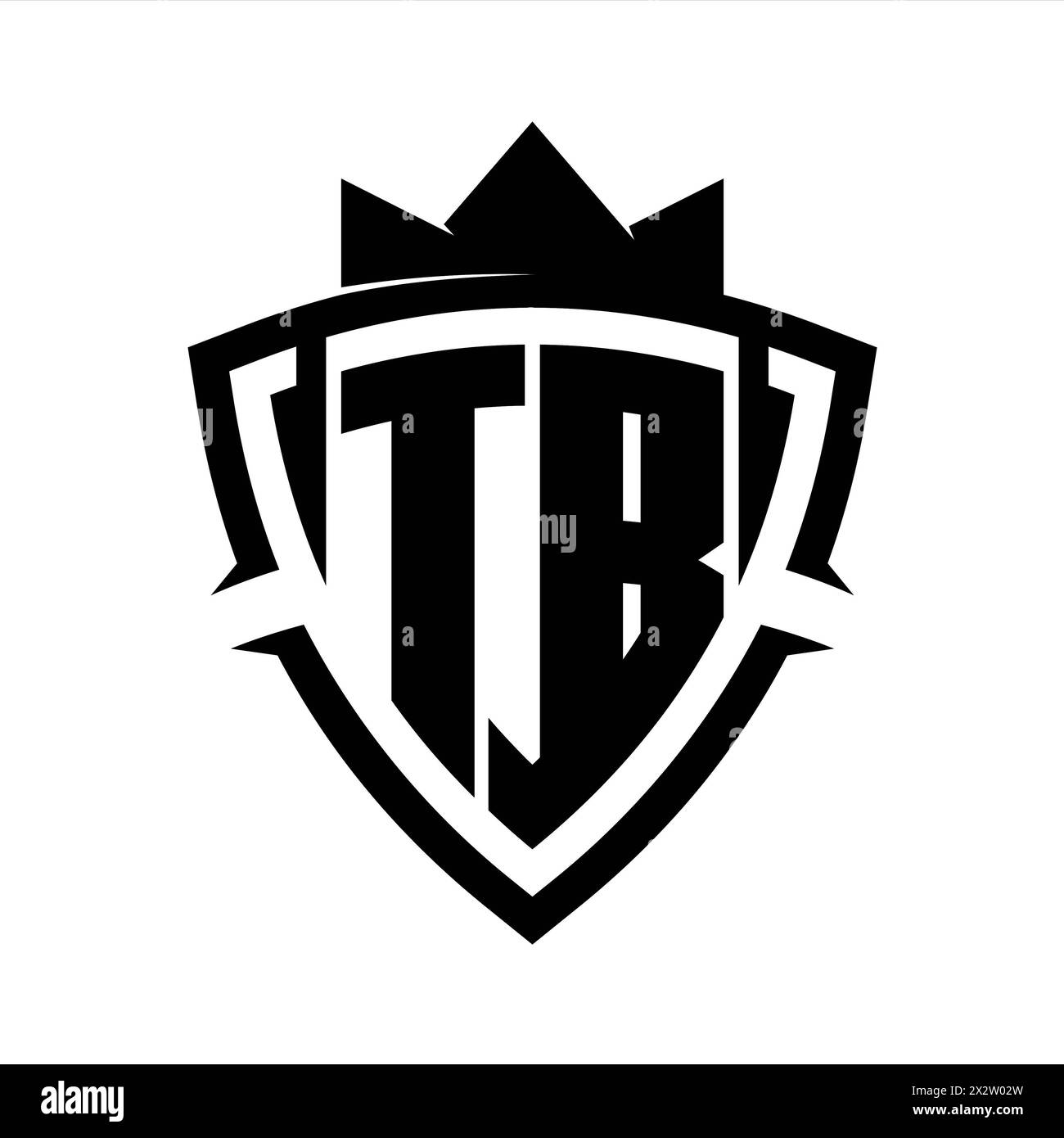 TB Letter bold monogram with triangle curve shield shape with crown ...