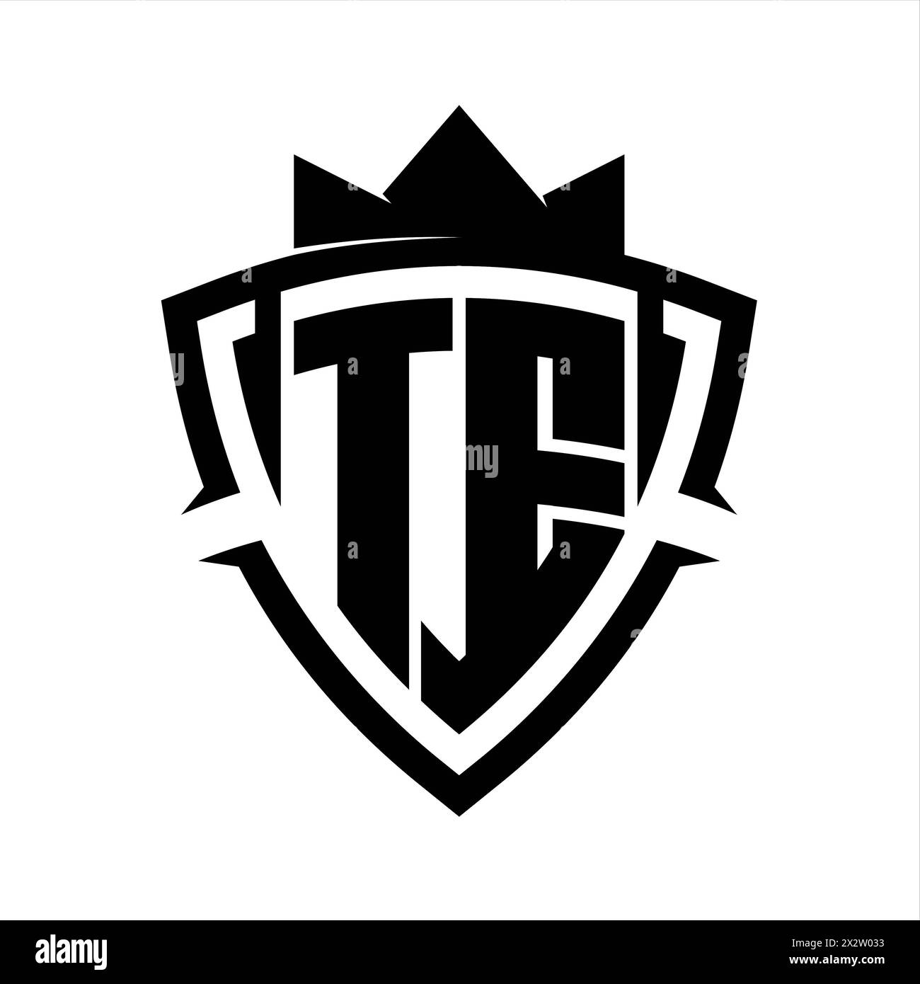 TE Letter bold monogram with triangle curve shield shape with crown ...