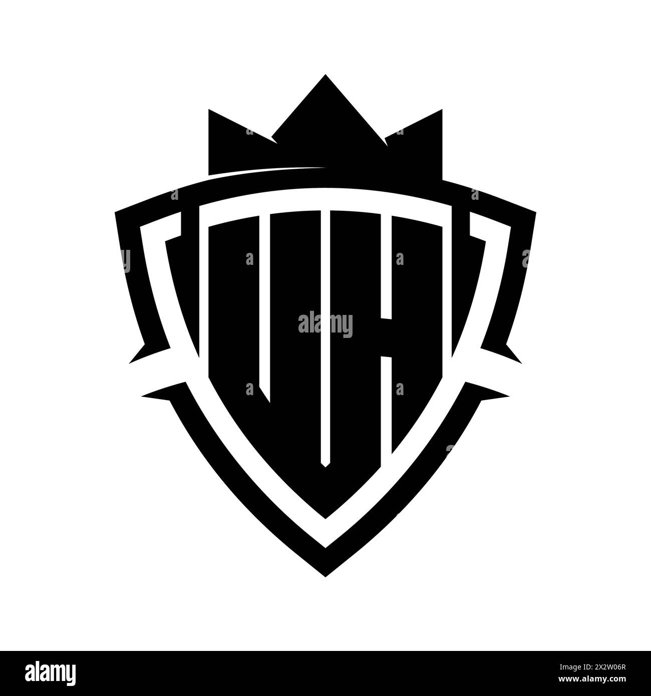 UH Letter bold monogram with triangle curve shield shape with crown ...