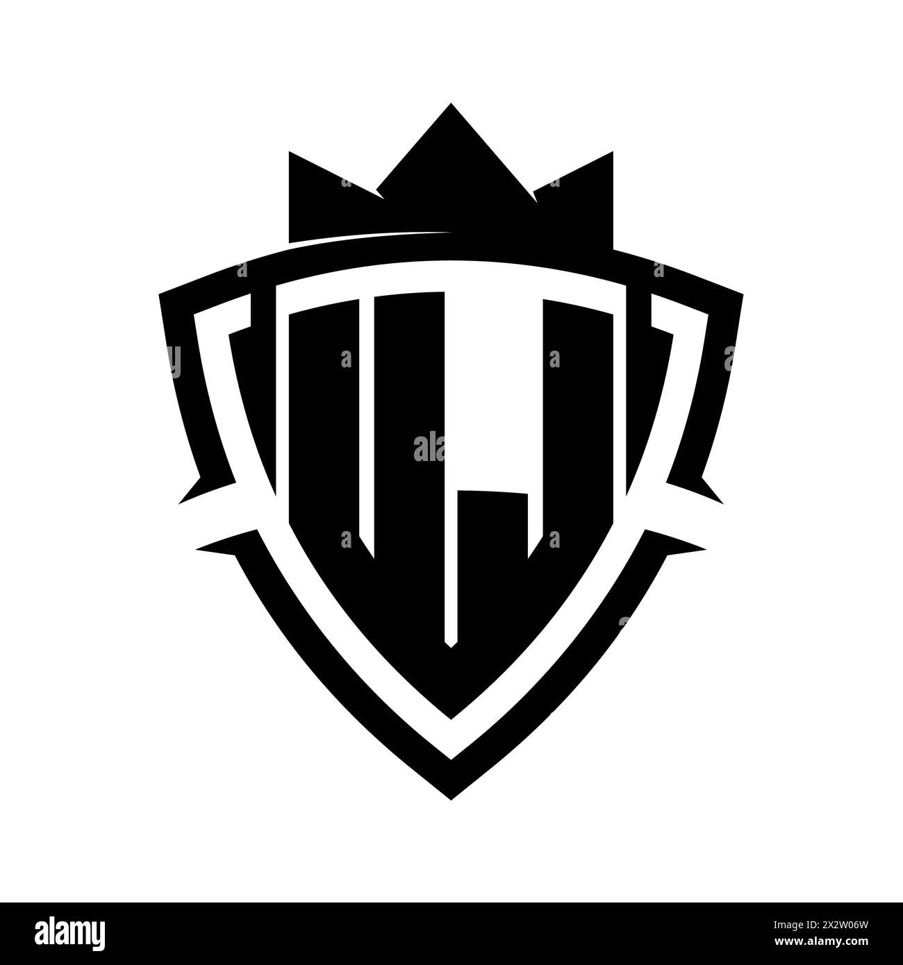 UJ Letter bold monogram with triangle curve shield shape with crown ...