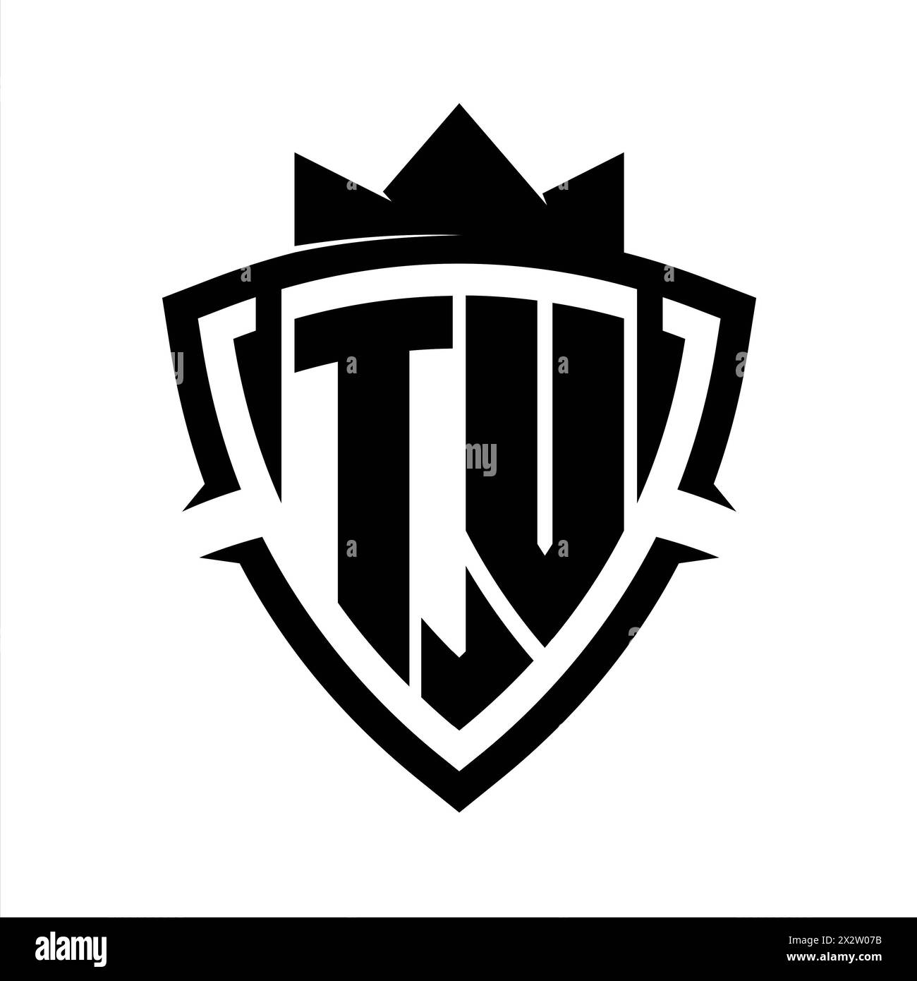 TV Letter bold monogram with triangle curve shield shape with crown black and white background ...