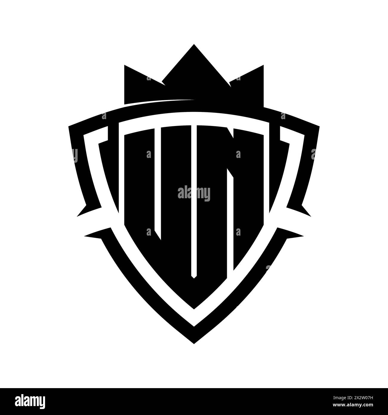 UN Letter bold monogram with triangle curve shield shape with crown ...