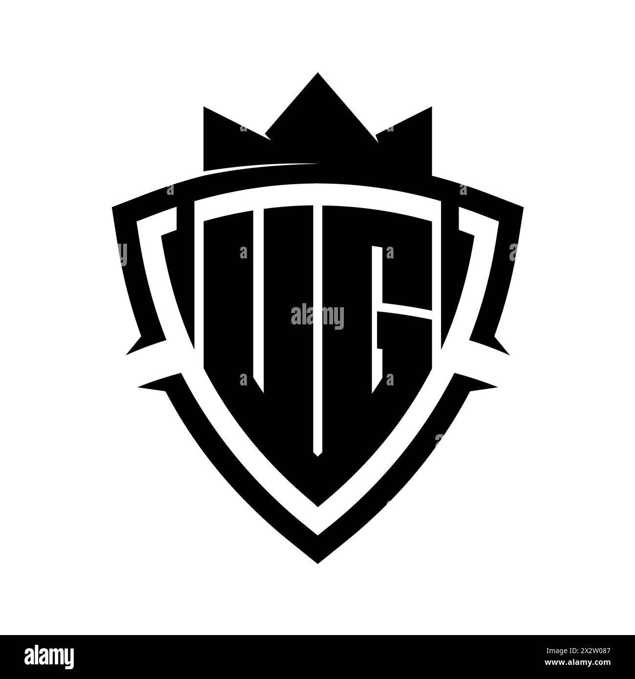 UG Letter bold monogram with triangle curve shield shape with crown ...