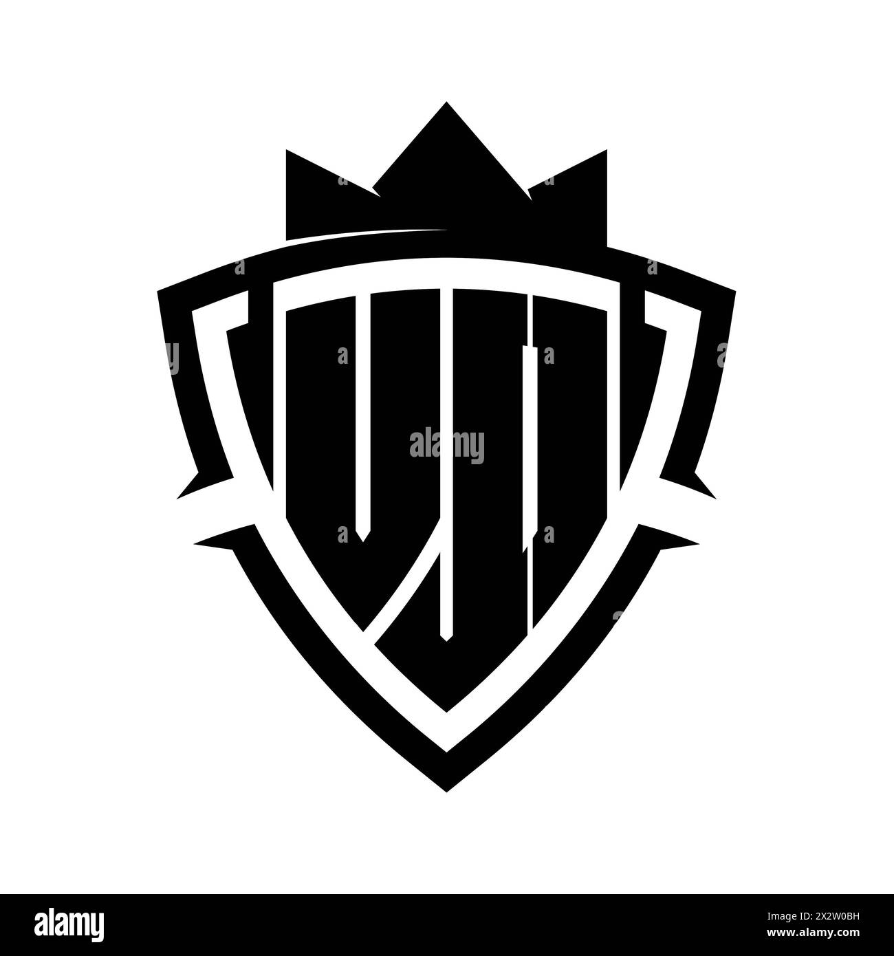 VO Letter bold monogram with triangle curve shield shape with crown black and white background ...