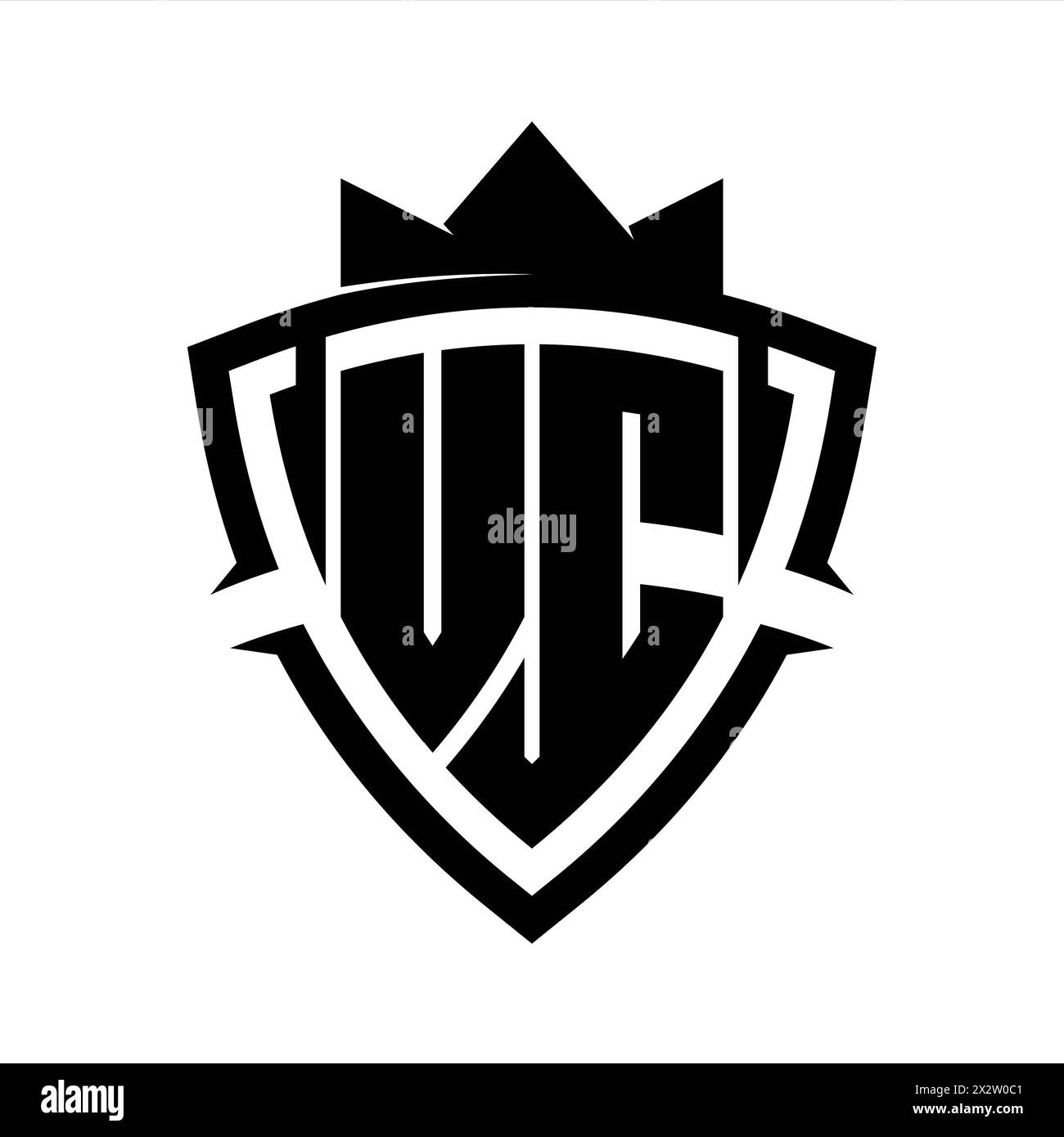 Vc Letter Bold Monogram With Triangle Curve Shield Shape With Crown Black And White Background