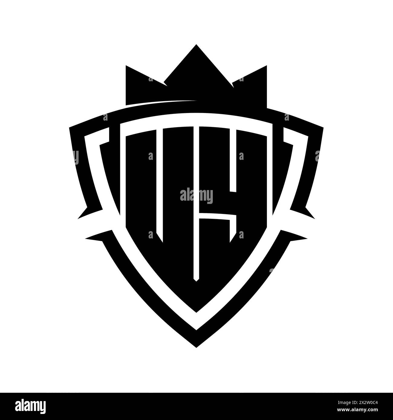 UY Letter bold monogram with triangle curve shield shape with crown ...