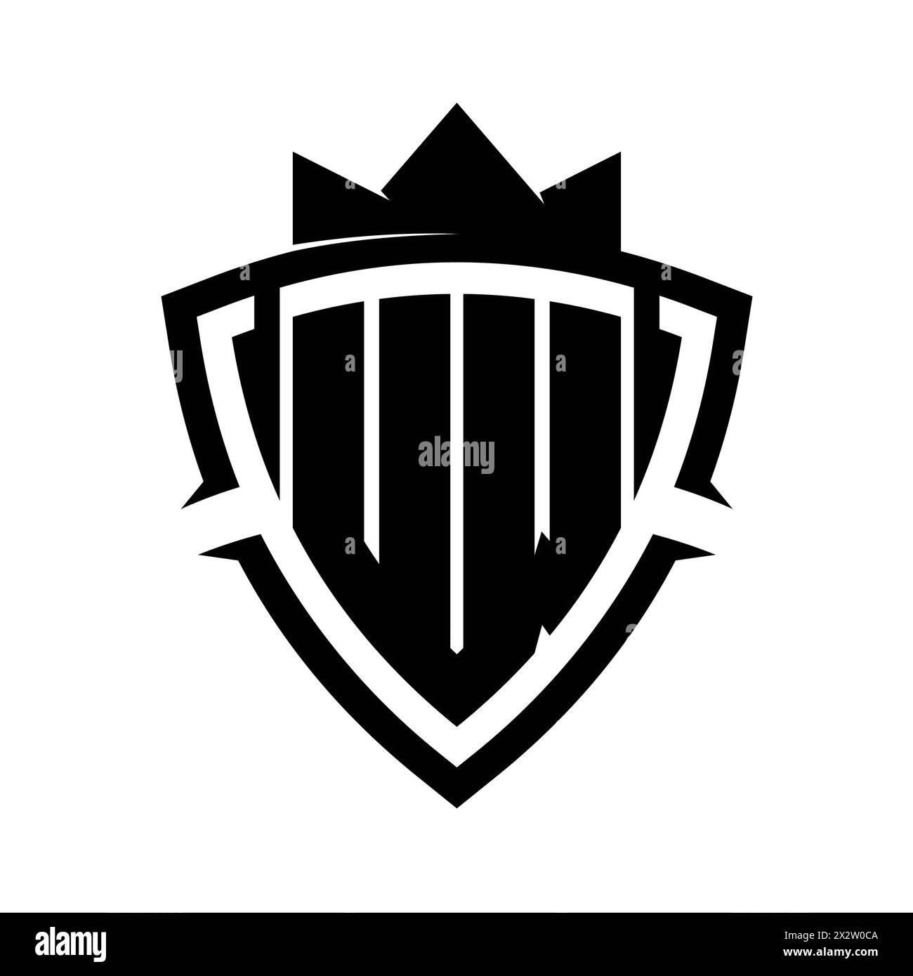 Uw Letter Bold Monogram With Triangle Curve Shield Shape With Crown Black And White Background