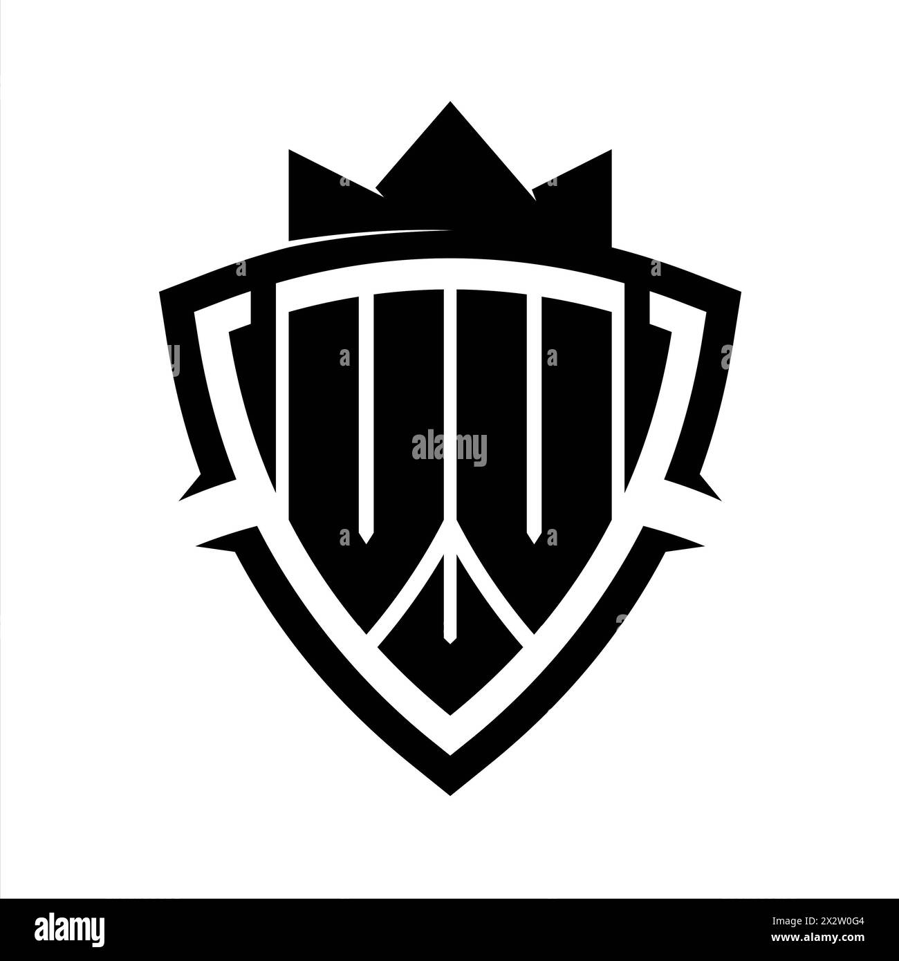 VV Letter bold monogram with triangle curve shield shape with crown ...