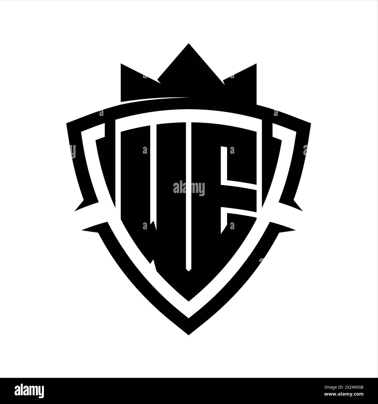 WE Letter bold monogram with triangle curve shield shape with crown ...