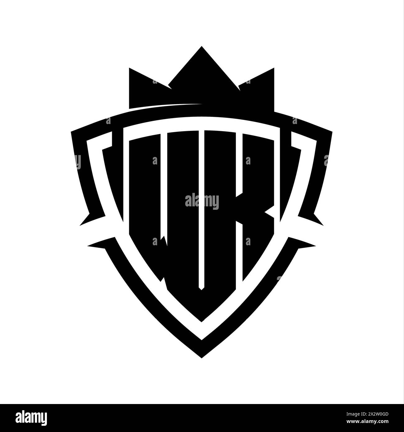 WK Letter bold monogram with triangle curve shield shape with crown ...
