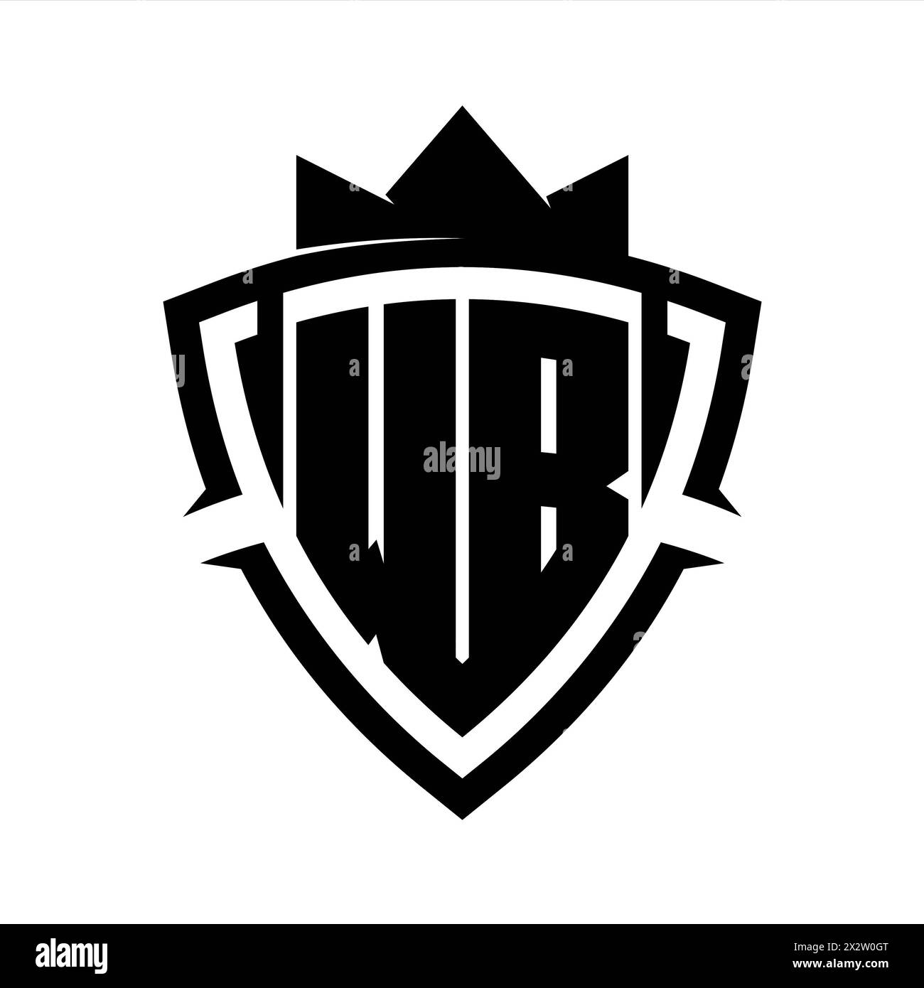 WB Letter bold monogram with triangle curve shield shape with crown ...