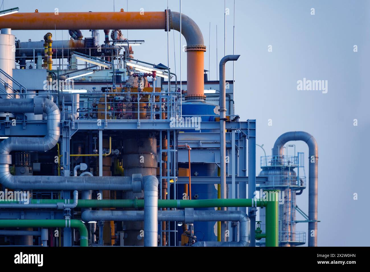 modern chemical plant in Frankfurt, Germany, factory with steam coming ...