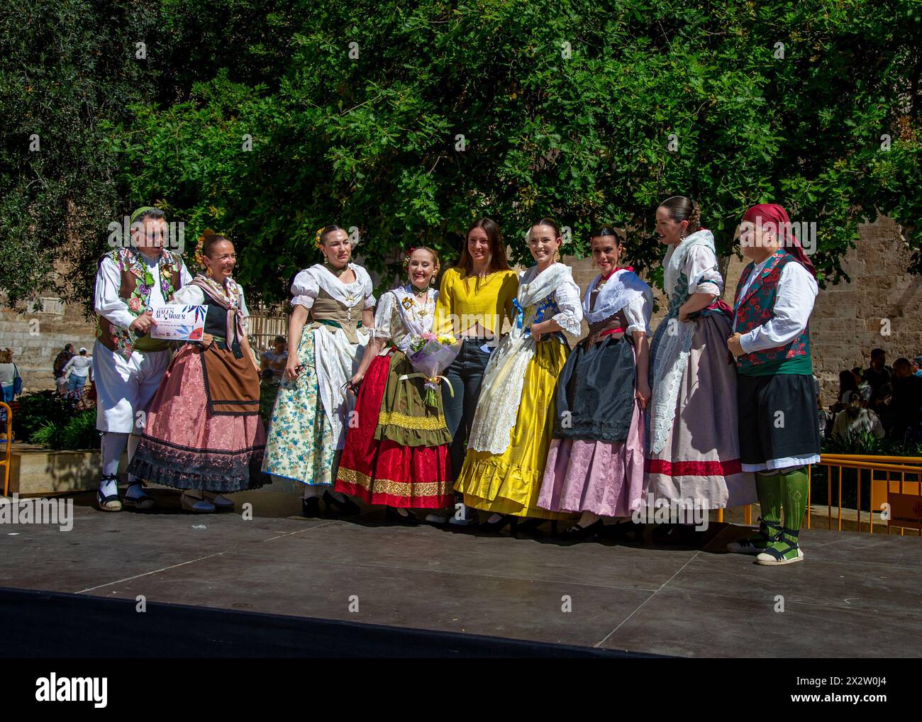 APRIL- 15 -2024 -Valencia -Spain-Ordinary locals dressed in traditional ...