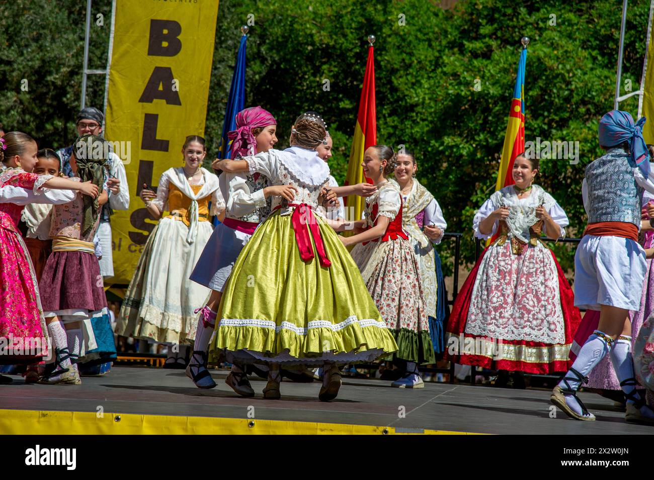 APRIL- 15 -2024 -Valencia -Spain-Ordinary locals dressed in traditional ...