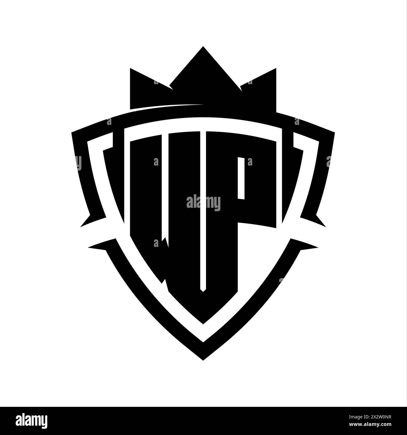 WP Letter bold monogram with triangle curve shield shape with crown ...