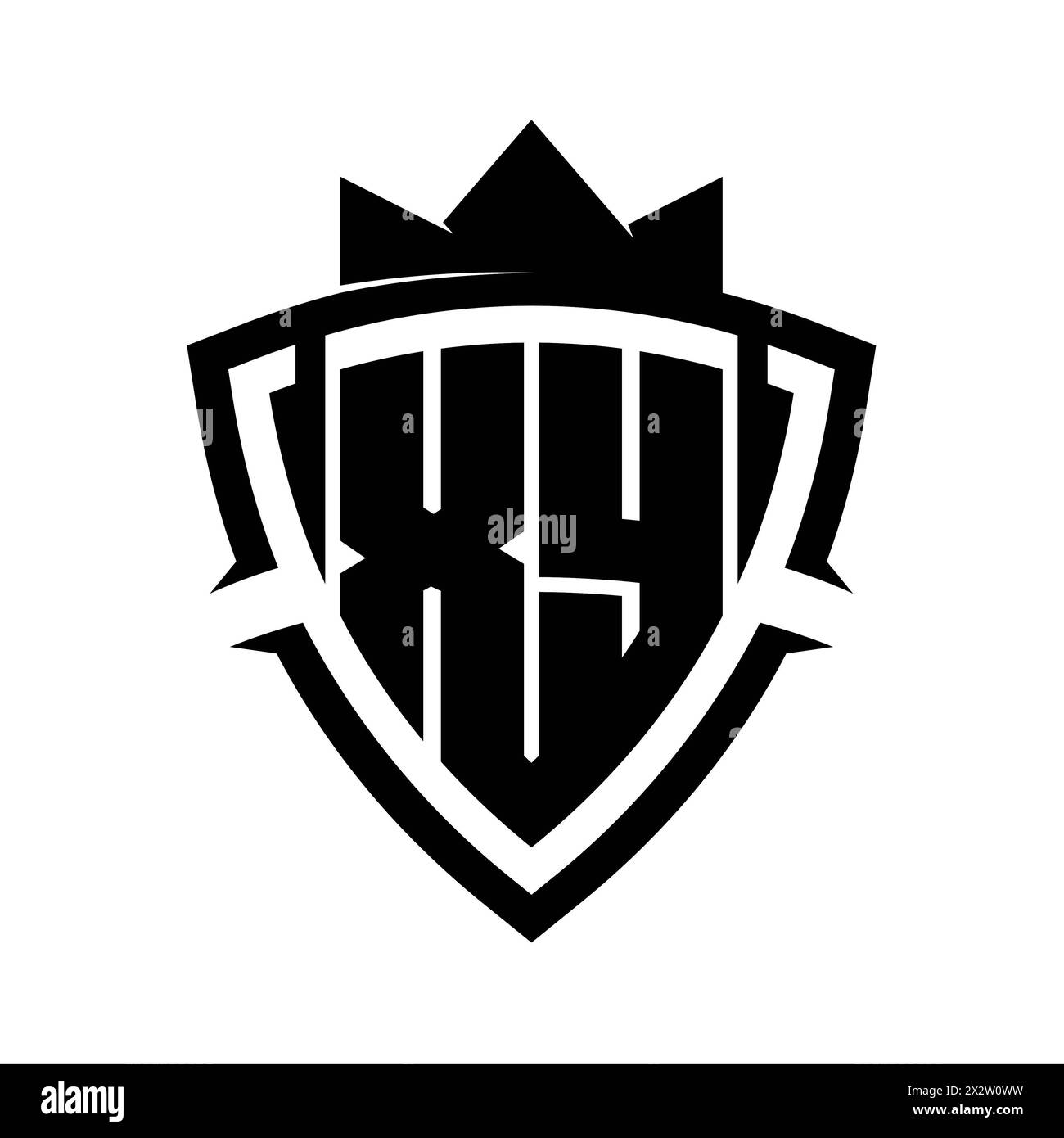 XY Letter bold monogram with triangle curve shield shape with crown ...