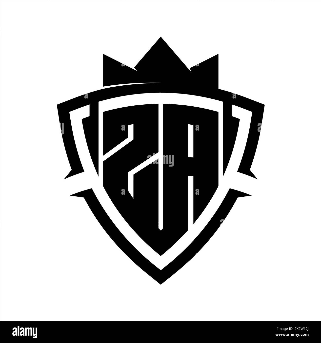 ZA Letter bold monogram with triangle curve shield shape with crown ...