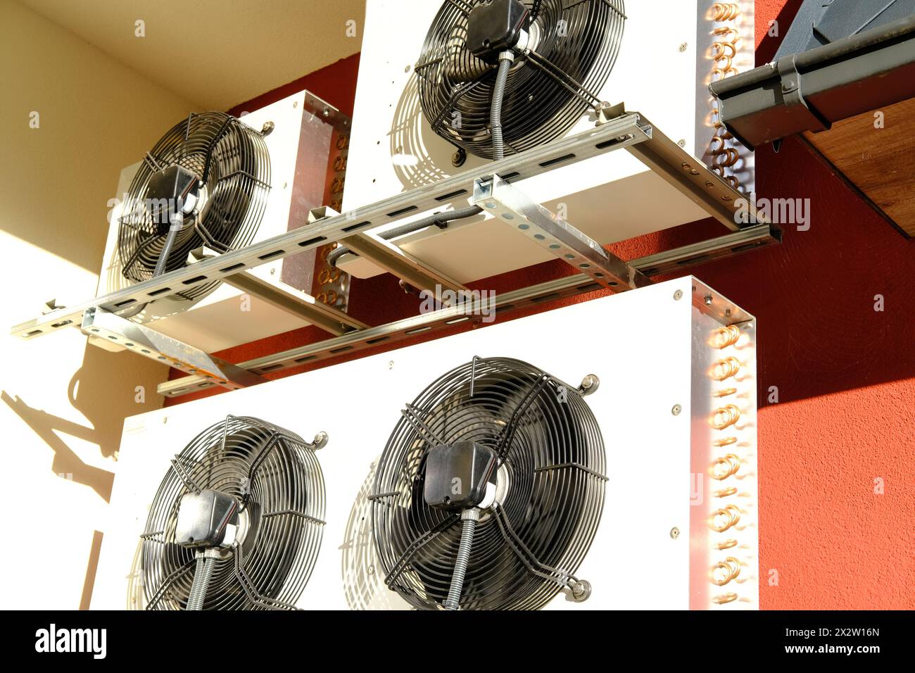 outdoor unit of air conditioner on wall cools air inside room, Energy ...