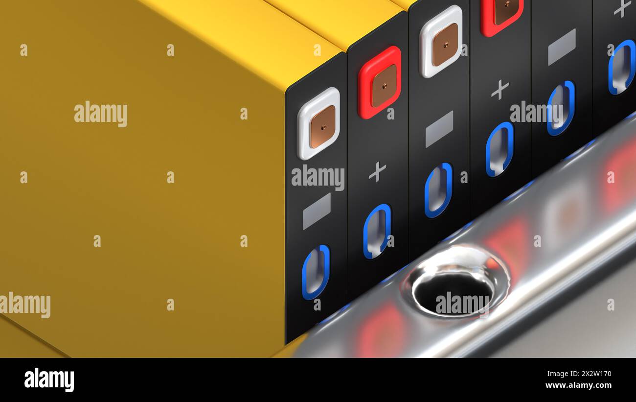 Closeup Prismatic High-capacity Battery pack for electric vehicles on ...