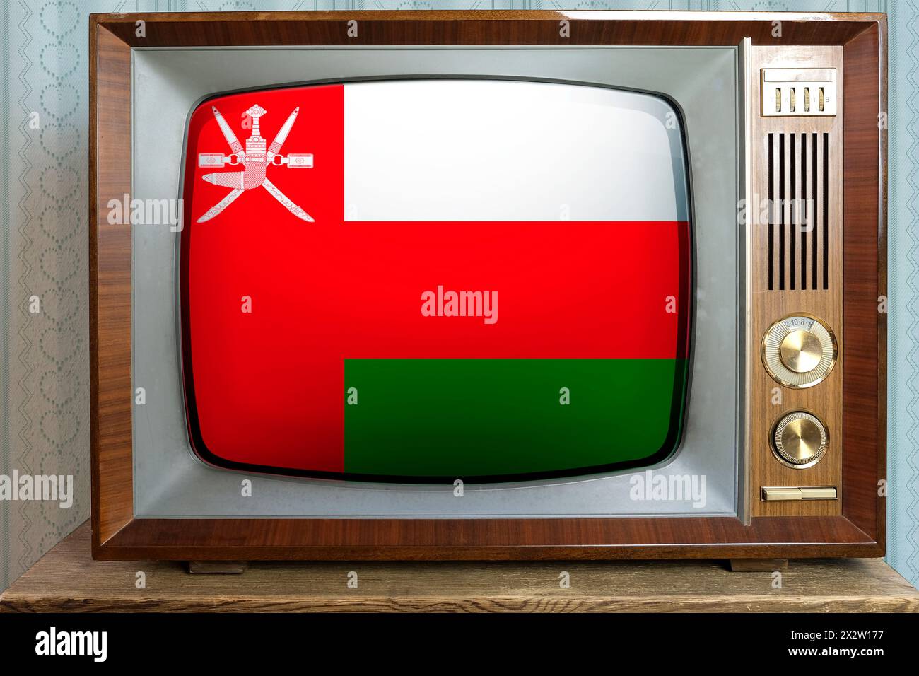 national flag, old tube vintage TV 60s, concept of eternal values on ...