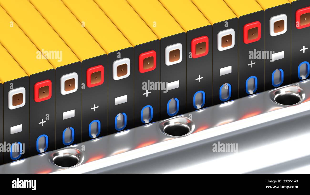 Closeup Prismatic High-capacity Battery pack for electric vehicles on ...