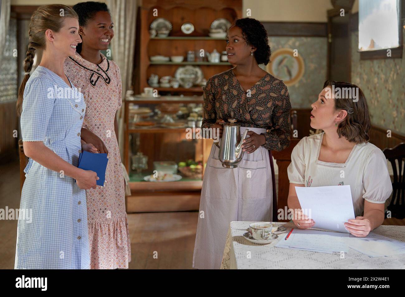 WHEN CALLS THE HEART, Natasha Burnett (2nd from right), Erin Krakow ...