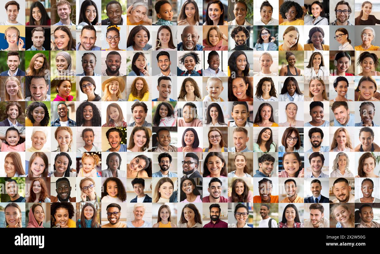 Collage of diverse people portraits, slightly blurred Stock Photo - Alamy