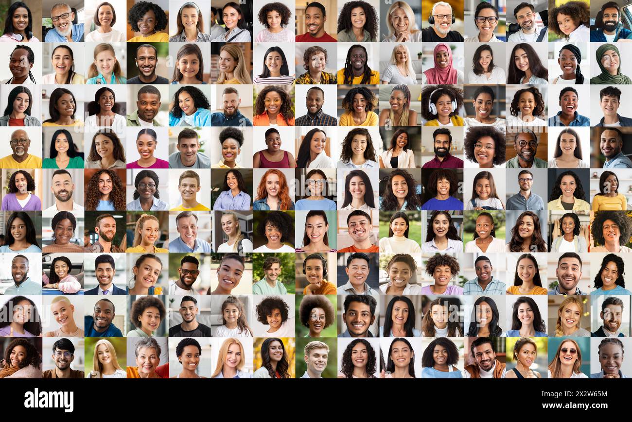 Colorful collage of individual portraits from diverse backgrounds Stock ...