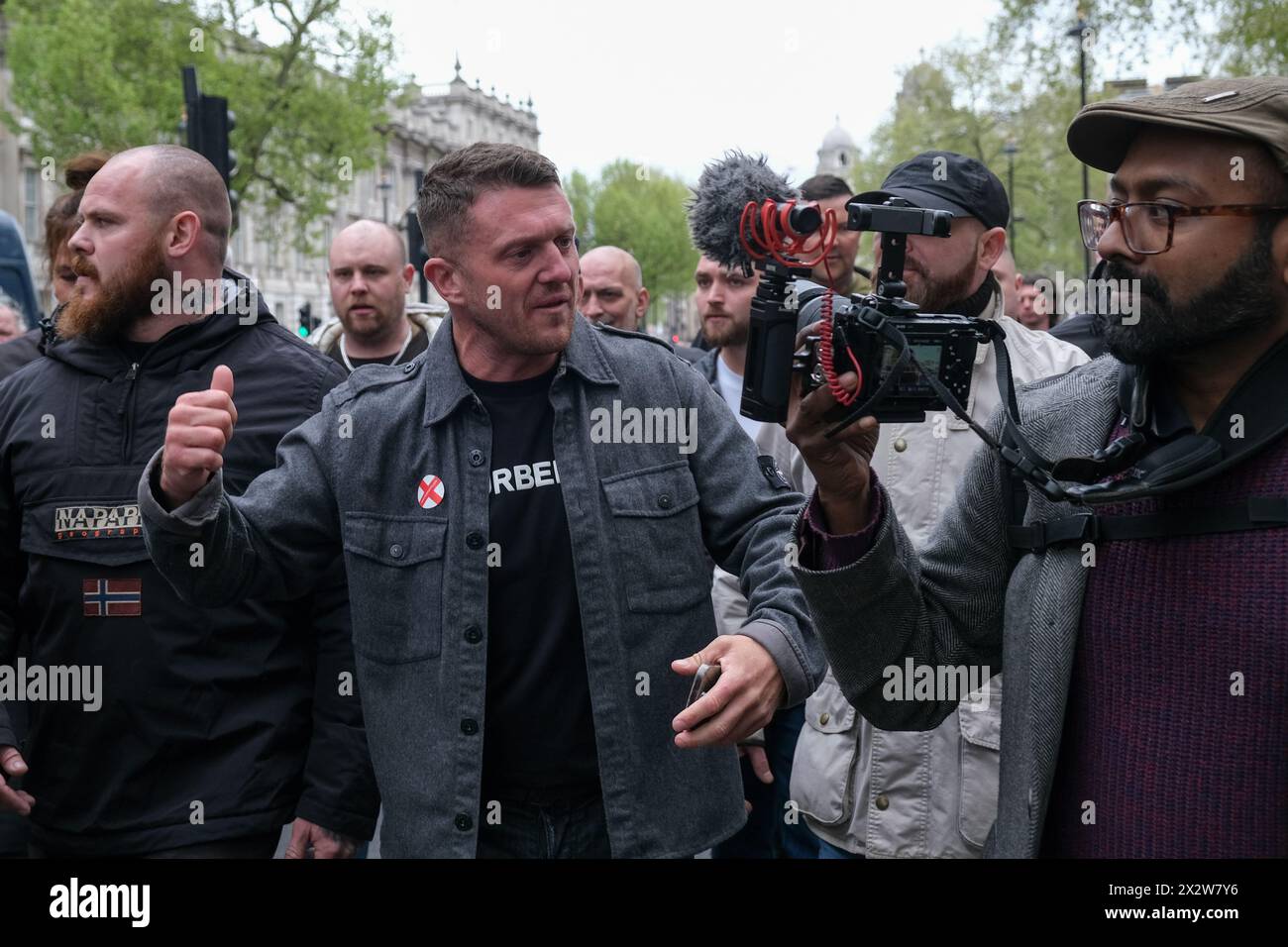 London, UK, 23rd April, 2024. Activist Tommy Robinson departs a St ...