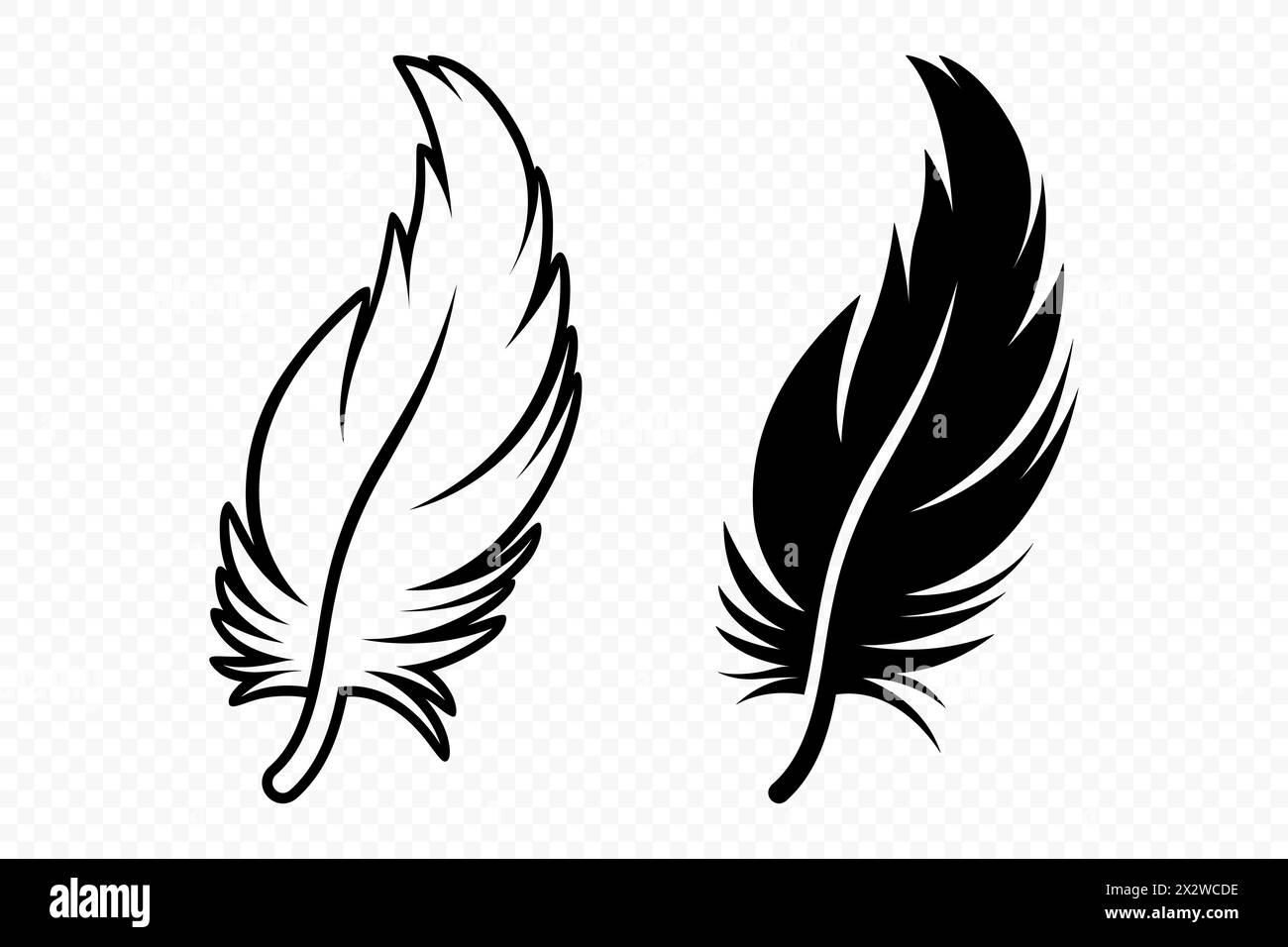 Vector Black and White Fluffy Feather Logo Icons. Silhouette Feather ...