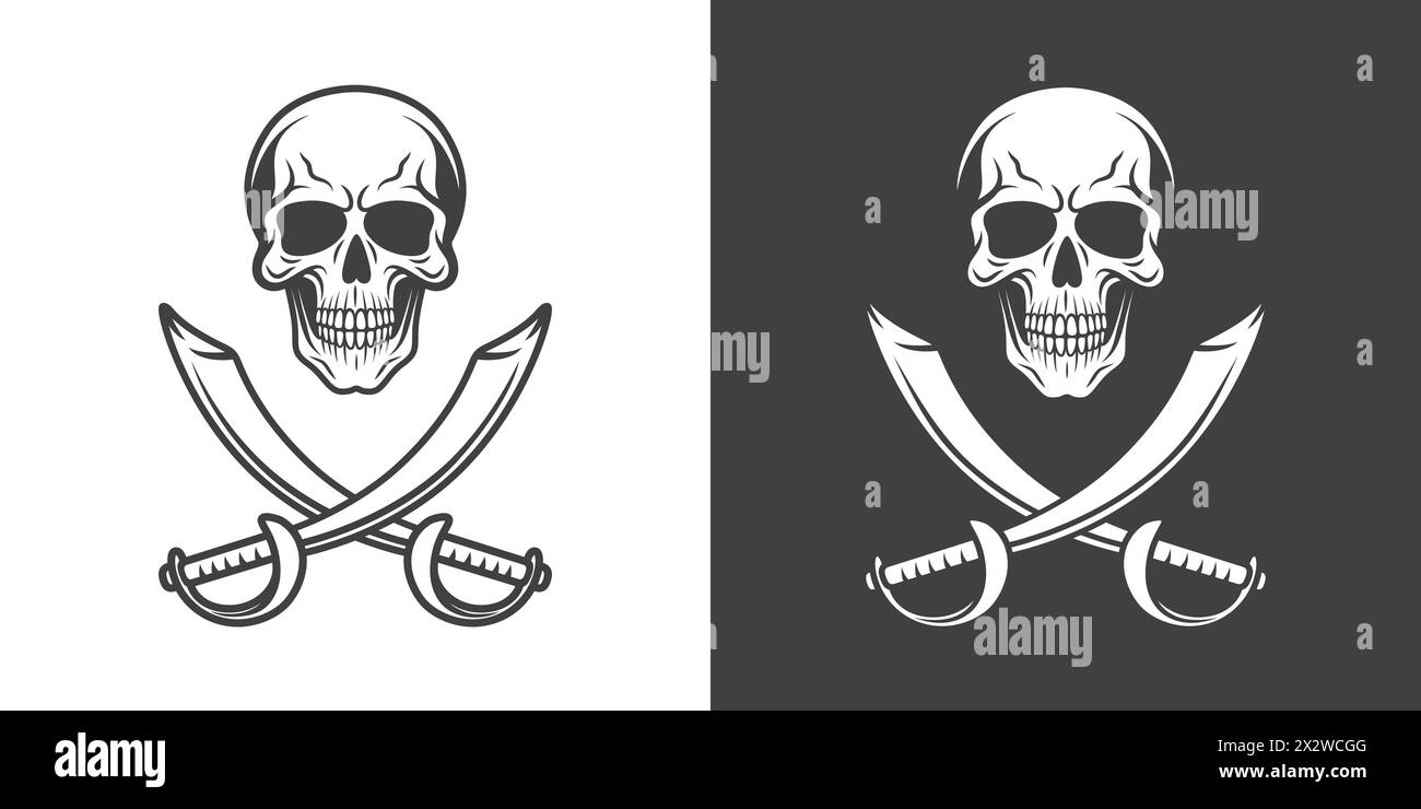 Vector Skull and Crosshairs Sabers Set. Hand Drawn Skull Head Design ...