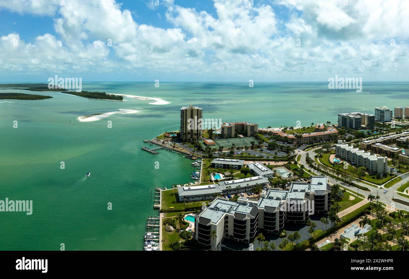 Coastline aerial view of Marco Island off the Gulf of Mexico in ...