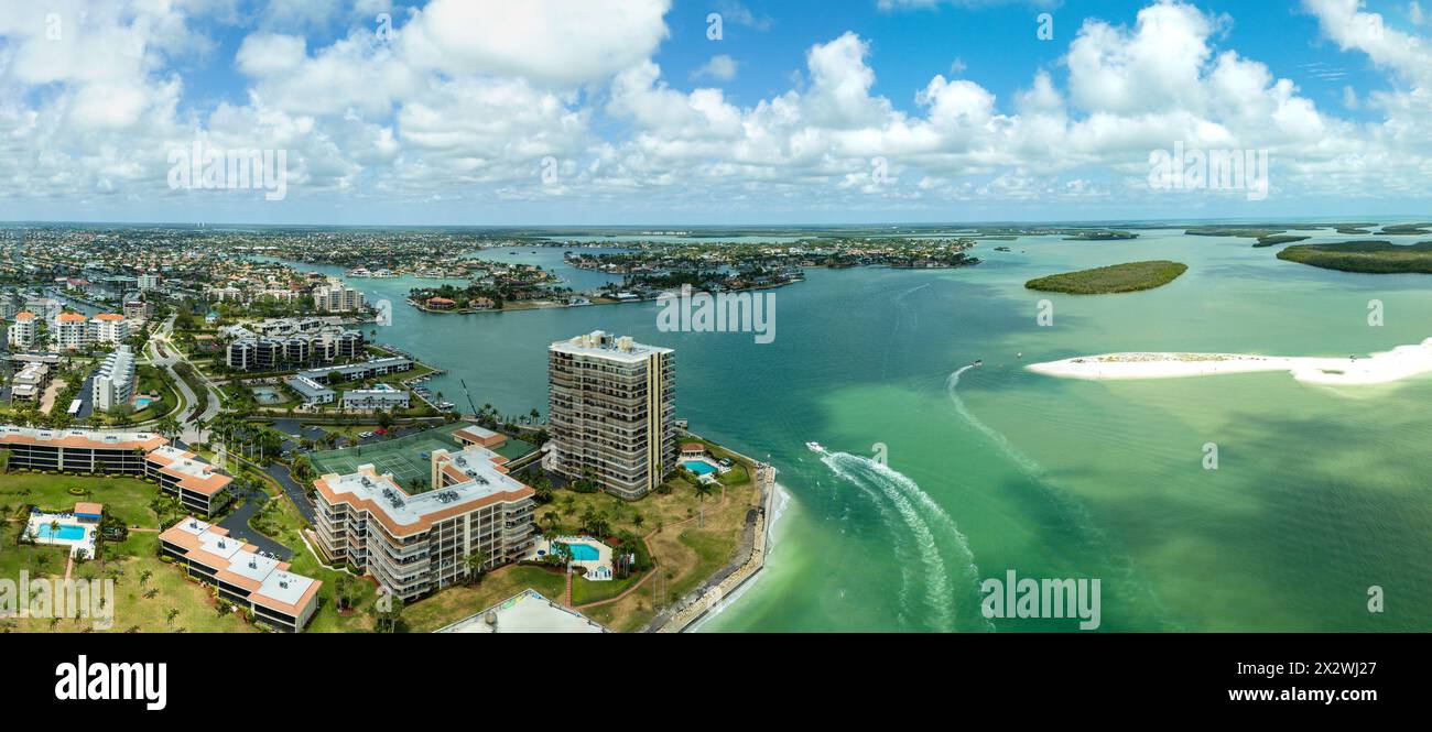 Coastline aerial view of Marco Island off the Gulf of Mexico in ...