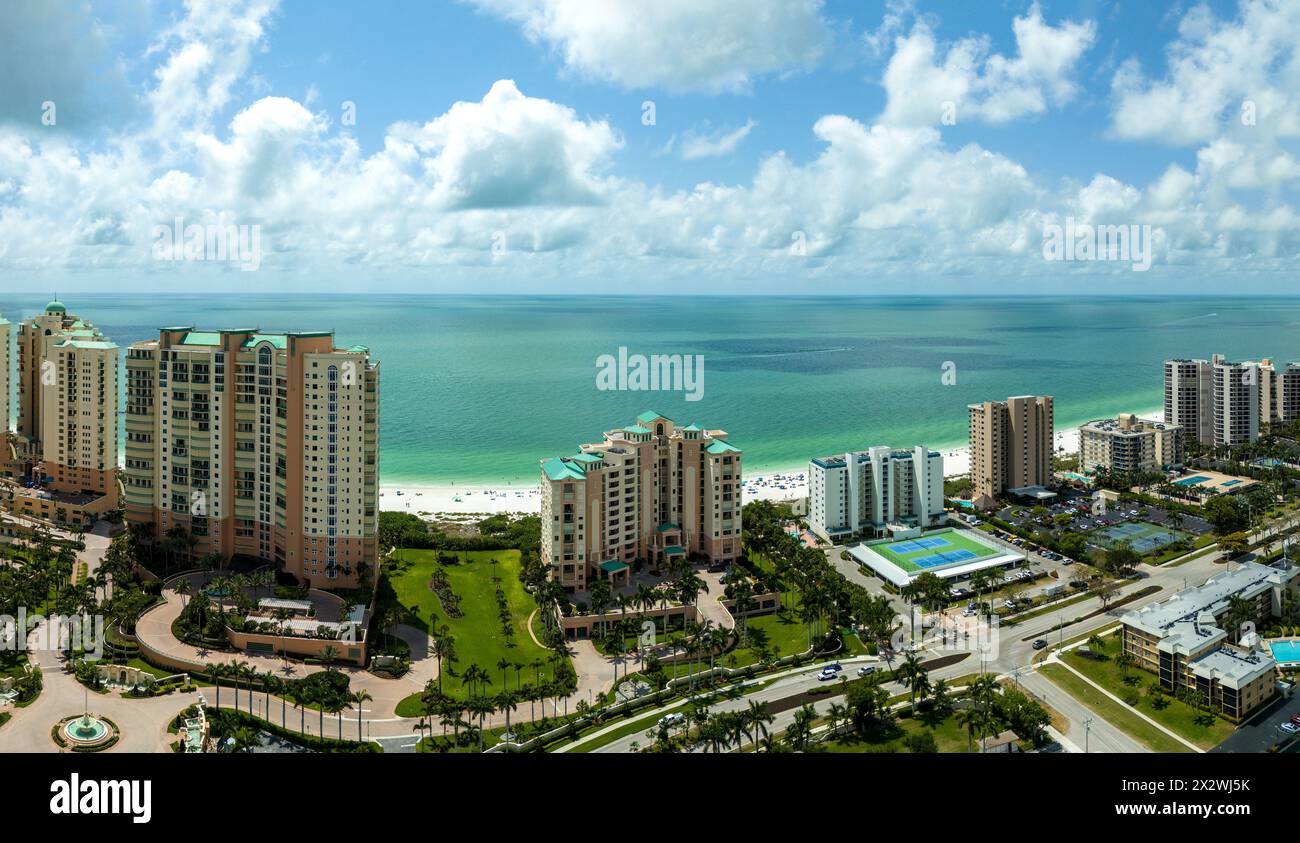 Coastline aerial view of Marco Island off the Gulf of Mexico in ...