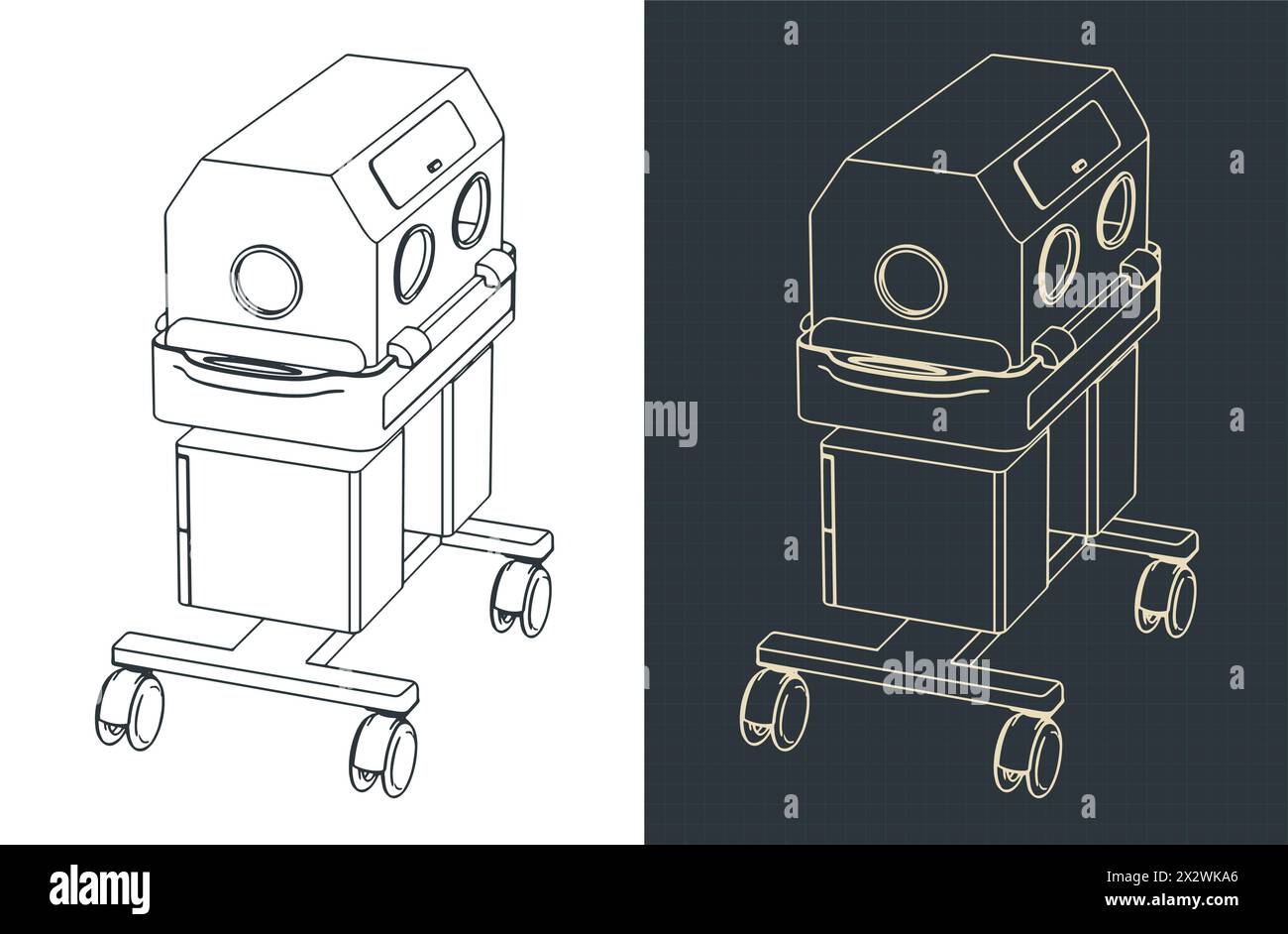 Stylized vector illustrations of isometric blueprints of a baby ...