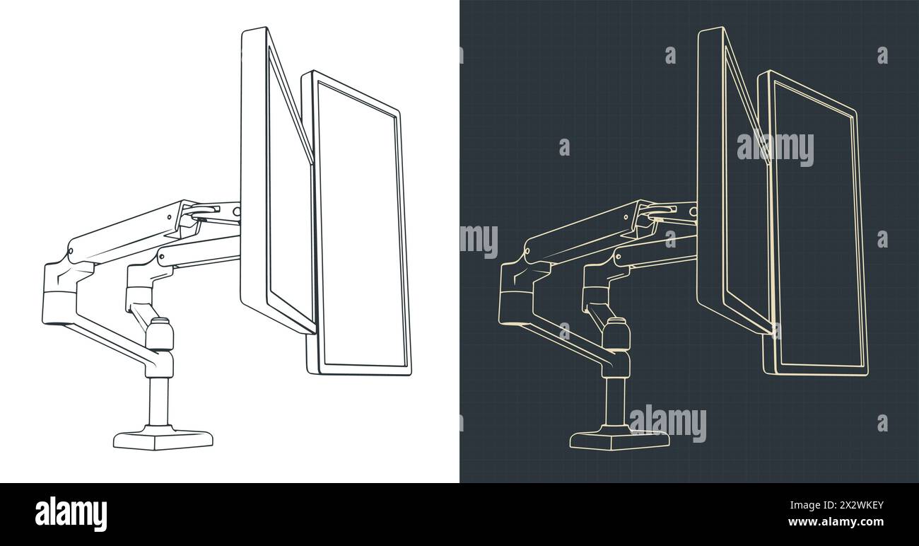 Stylized vector illustrations of blueprints of dual monitor mount Stock ... Stylized vector illustrations of blueprints of dual monitor mount Stock ...