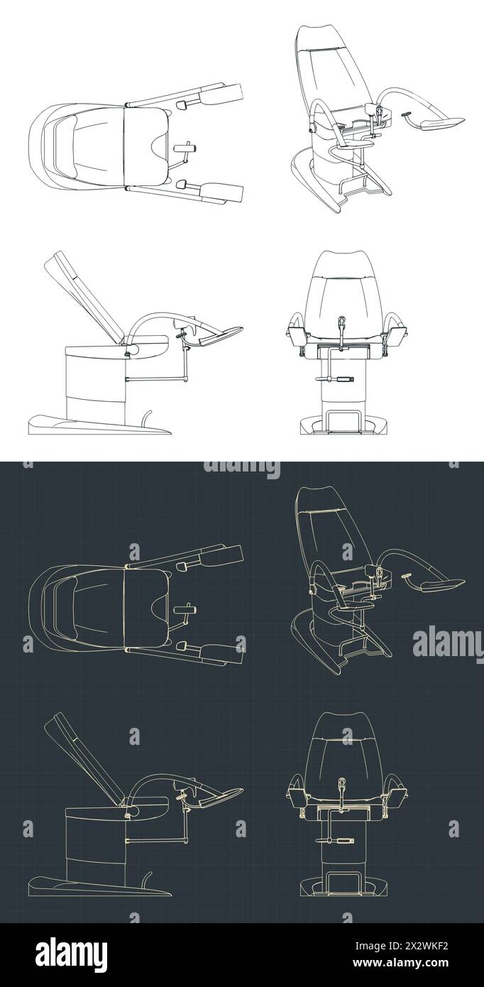 Stylized vector illustrations of blueprints of a gynecological ...